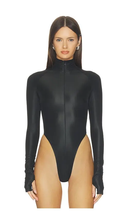 LAQUAN SMITH Long Sleeve Zip-up Bodysuit