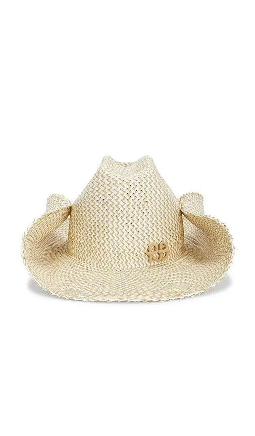 Ruslan Baginskiy Monogram-embellished Straw Cowboy Hat - Beige