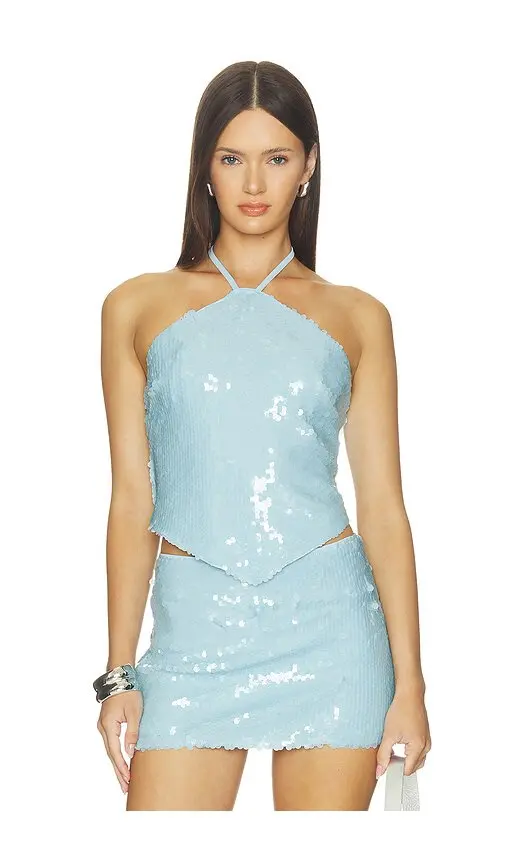 Superdown Sequined Halterneck Top - Baby Blue