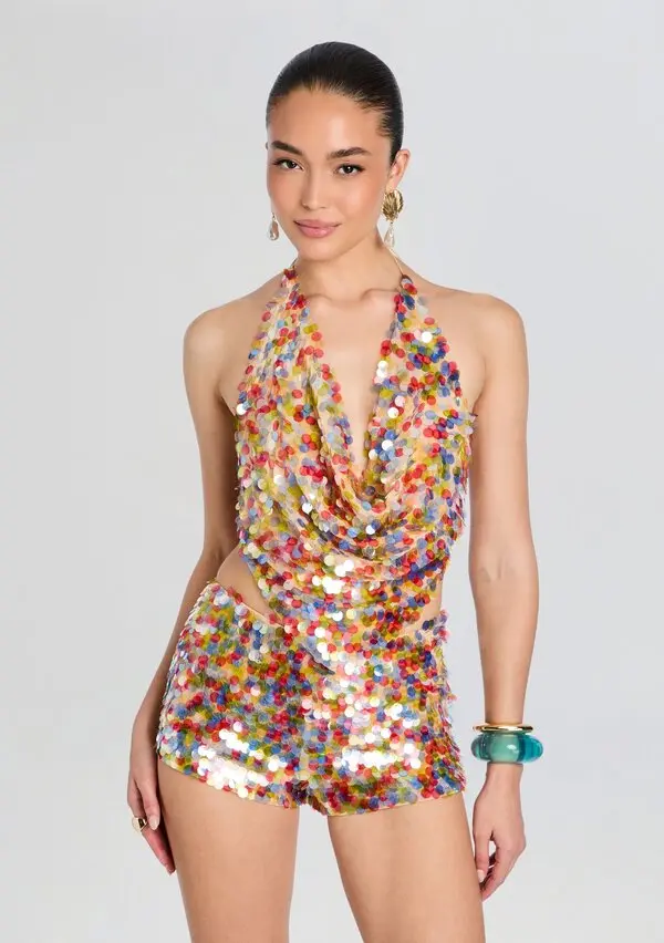 Retrofete Mistral Sequin Cowl Neck Top - Multi
