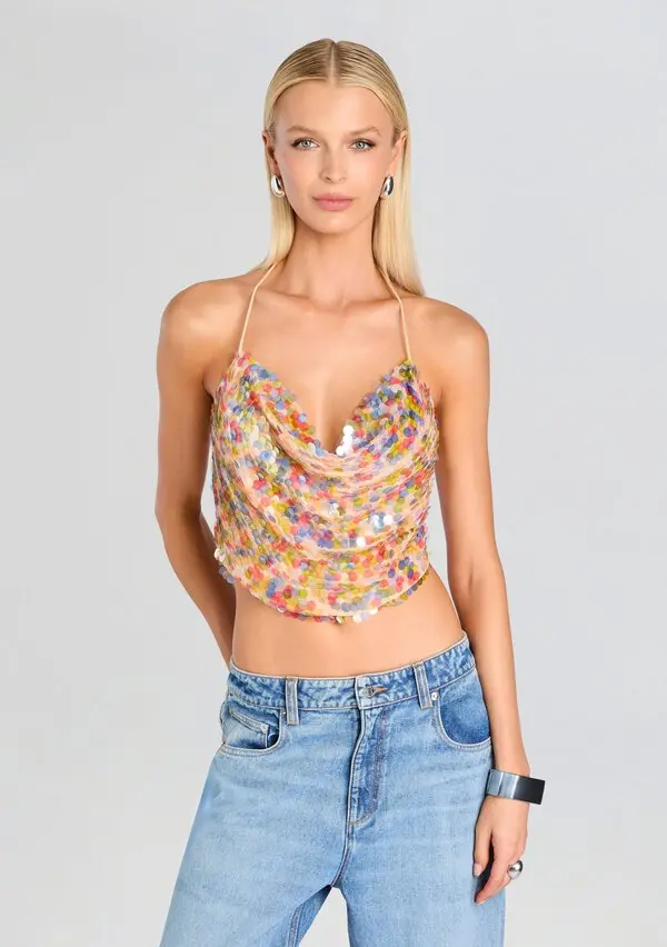 Retrofete Mistral Sequin Cowl Neck Top - Multi