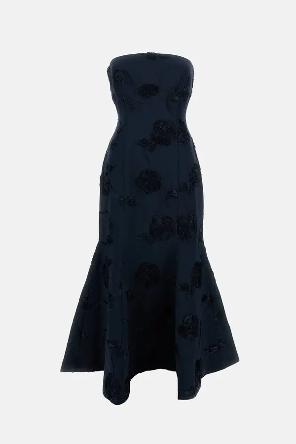 ROTATE BY BIRGER CHRISTENSEN Midi Dress With 3d Flowers - Blu