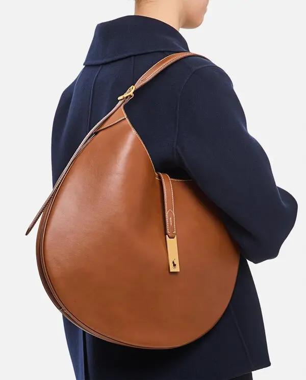 Polo Ralph Lauren Large Leather Shoulder Bag - Marrone