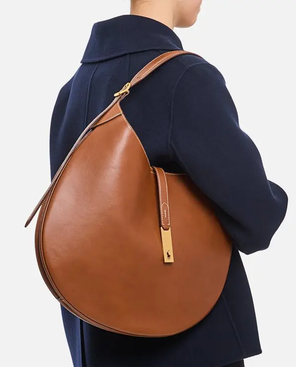 Polo Ralph Lauren Large Leather Shoulder Bag - Marrone