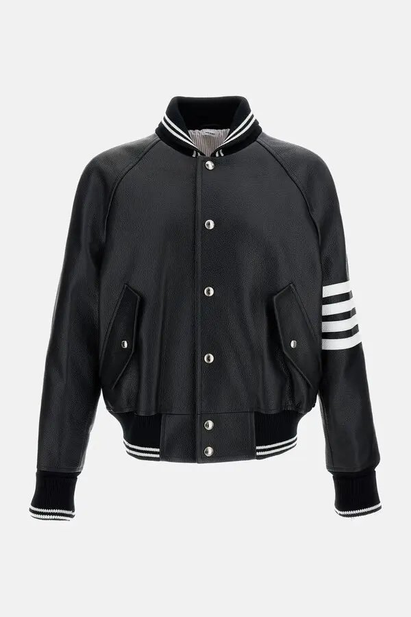 Thom Browne Oversized Leather Bomber Jacket - Black