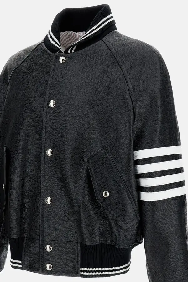 Thom Browne Oversized Leather Bomber Jacket - Black