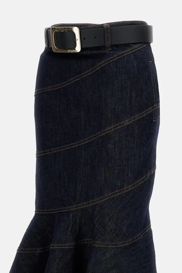 SELF-PORTRAIT Denim Mermaid Skirt With Belt