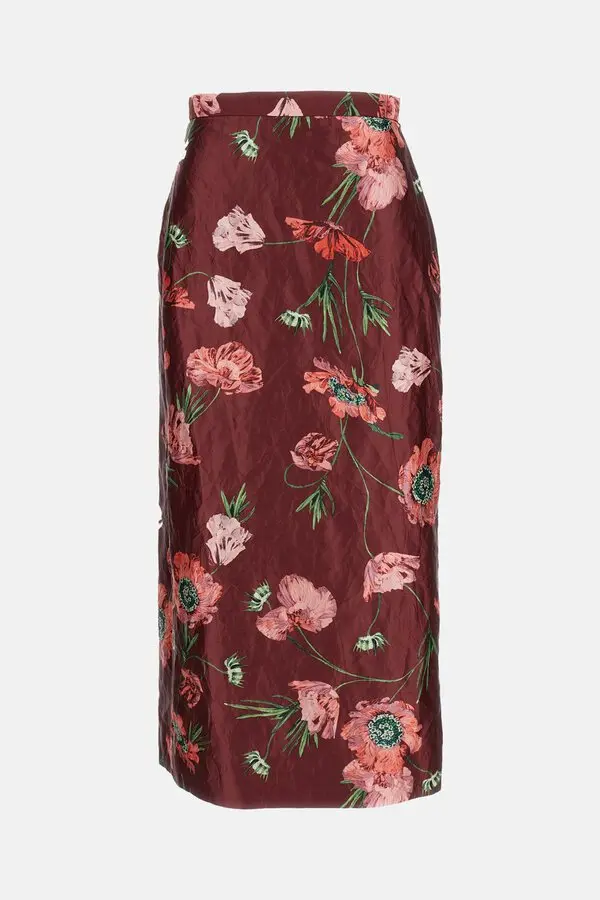 Erdem Floral Print Midi Pencil Skirt - Red