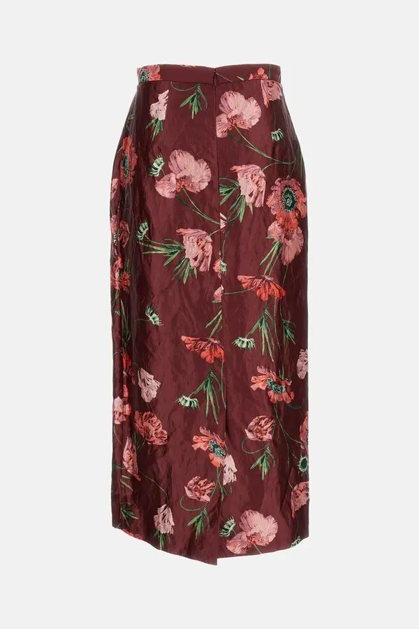 Erdem Floral Print Midi Pencil Skirt - Red