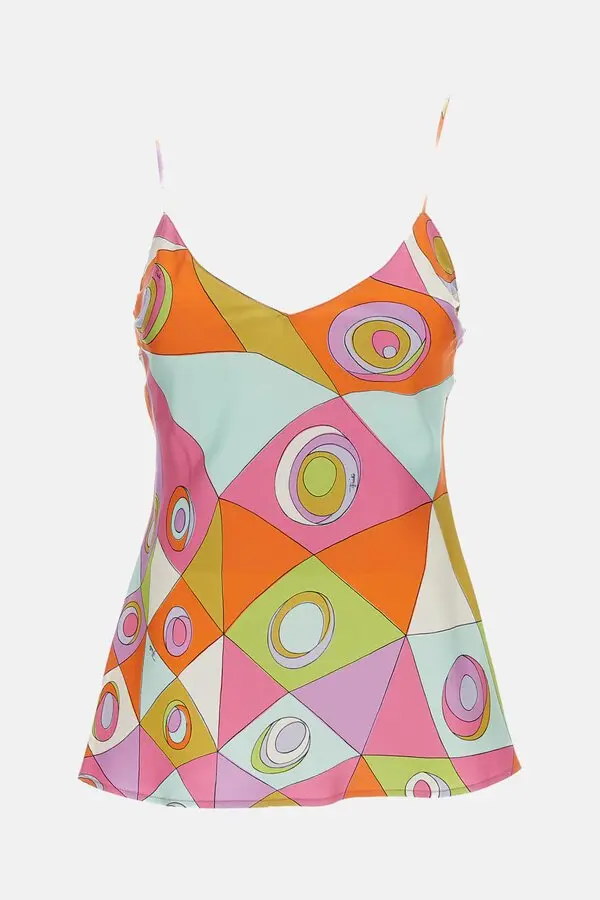 Emilio Pucci Printed Silk V-neck Top
