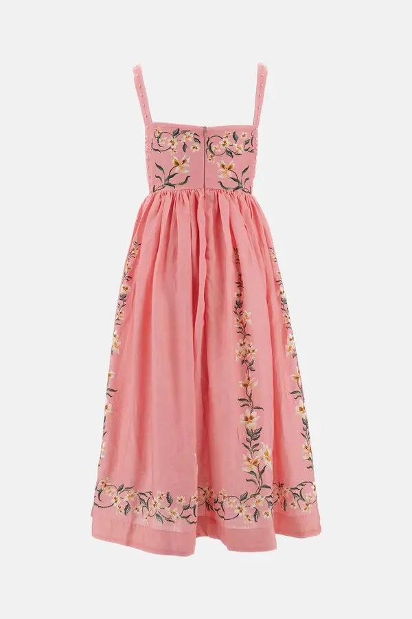 Agua Bendita Linen Midi Dress - Rose