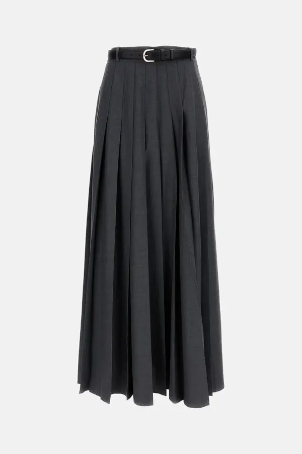 SELF-PORTRAIT Maxi Pleated Skirt - Grey