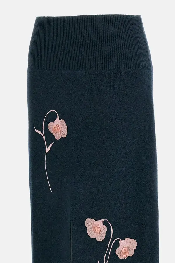 Erdem Knitted Midi Skirt With Floral Embroidery - Verde
