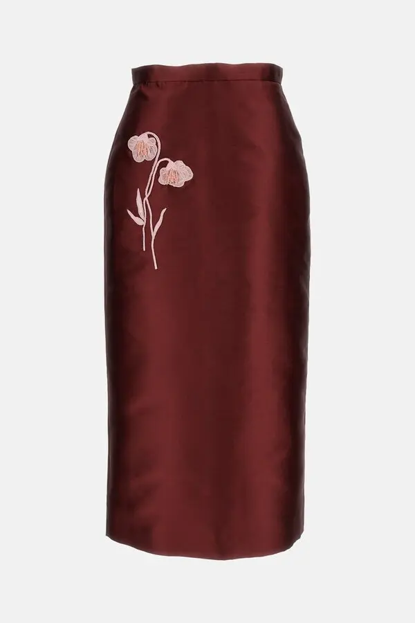 Erdem Midi Pencil Skirt With Mikado Embroidery - Rosso