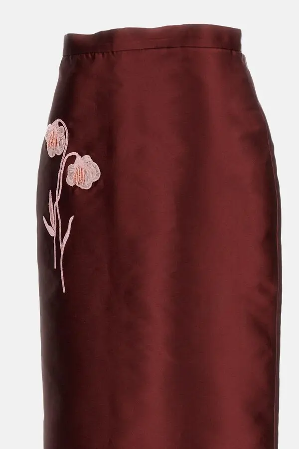 Erdem Midi Pencil Skirt With Mikado Embroidery - Rosso