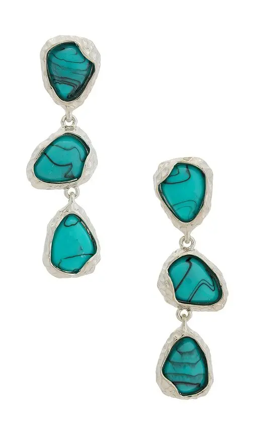 PETIT MOMENTS Silver-tone Turquoise Stone Dangle Earrings - Teal