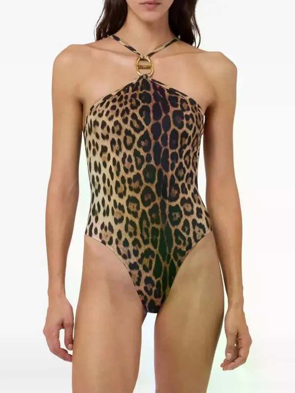Moschino Leopard-print Halterneck Swimsuit