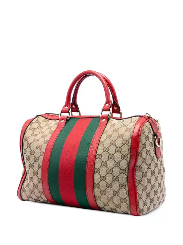 Gucci Gg Canvas Web Joy Boston Bag Satchel - Red