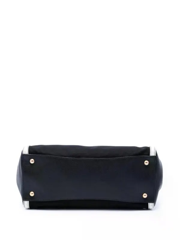 Prada Bicolor Saffiano Cuir Trimmed Canvas Satchel