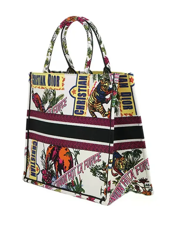Dior Large Embroidered Canvas Book Tote Bag - Multicolour
