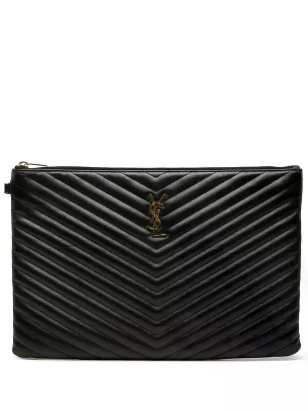 Saint Laurent Leather Monogram Document Holder Clutch