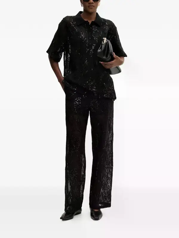 ISABELLE BLANCHE Sequin-embellished Floral-lace Polo Shirt