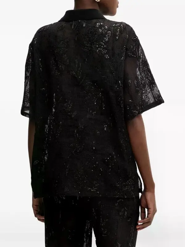 ISABELLE BLANCHE Sequin-embellished Floral-lace Polo Shirt