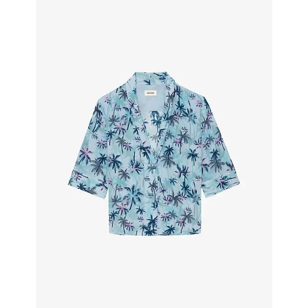 Zadig&Voltaire Palm-print Short-sleeve Silk Shirt