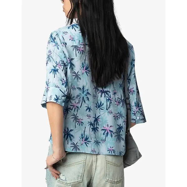 Zadig&Voltaire Palm-print Short-sleeve Silk Shirt