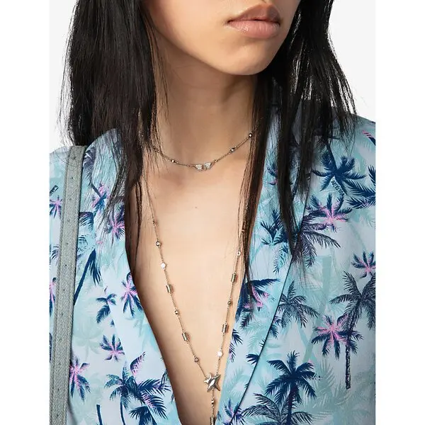 Zadig&Voltaire Palm-print Short-sleeve Silk Shirt