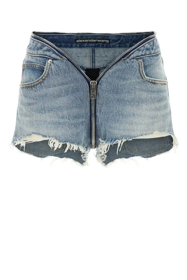 Alexander Wang Stonewashed Distressed Denim High-cut Shorts