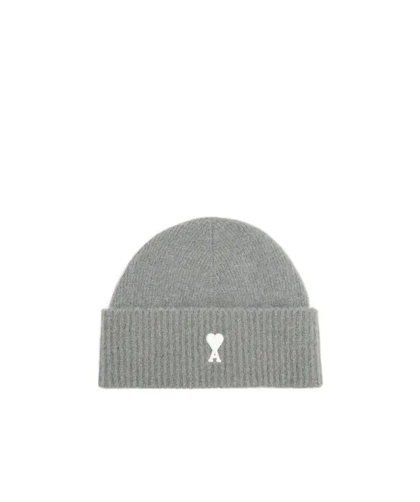 Ami Logo Embroidered Knitted Beanie - Gray