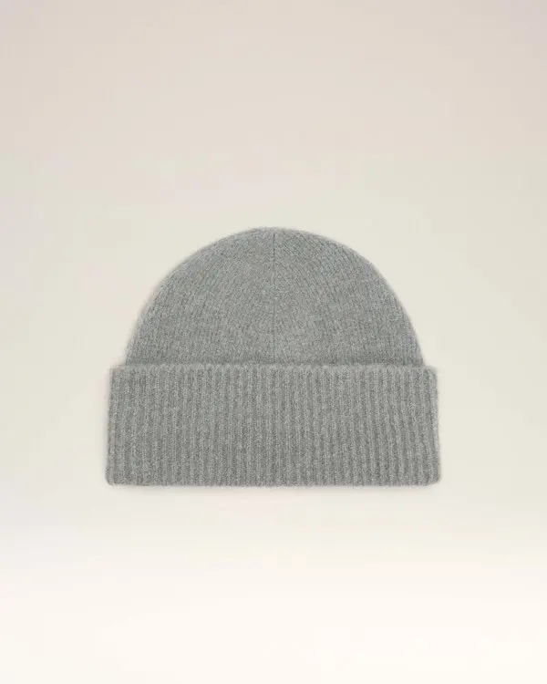 AMI Paris Logo Embroidered Ribbed Beanie - Gray