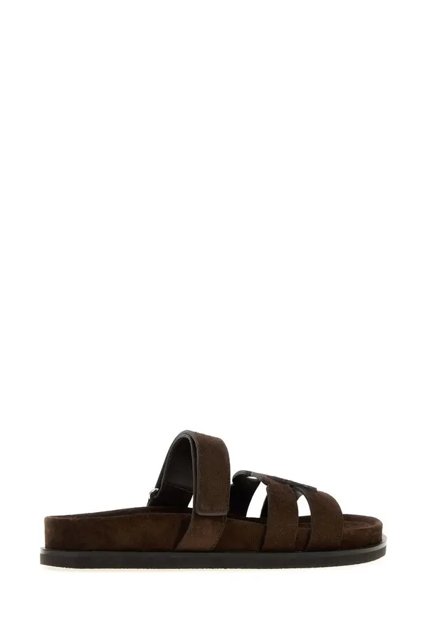Tory Burch Suede Slippers With Logo Detail - Brown