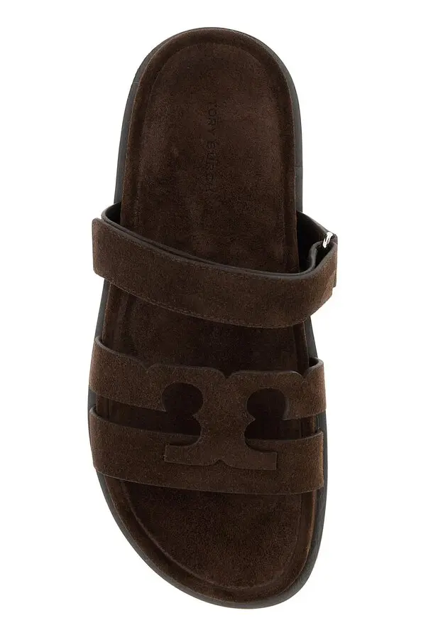 Tory Burch Suede Slippers With Logo Detail - Brown