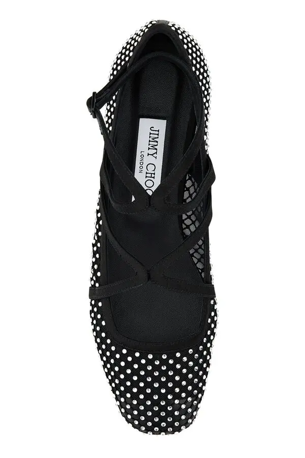 JIMMY CHOO Embellished Mesh Astoria Ballerinas With Straps