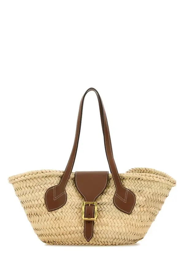 J & M DAVIDSON Woven Straw Shopping Bag With Leather Details