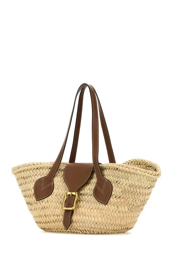 J & M DAVIDSON Woven Straw Shopping Bag With Leather Details