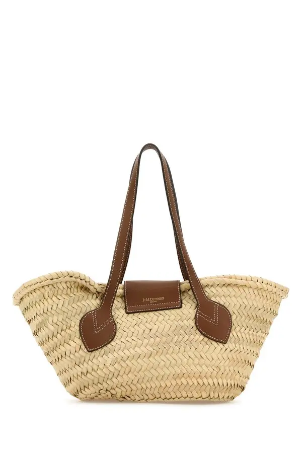 J & M DAVIDSON Woven Straw Shopping Bag With Leather Details