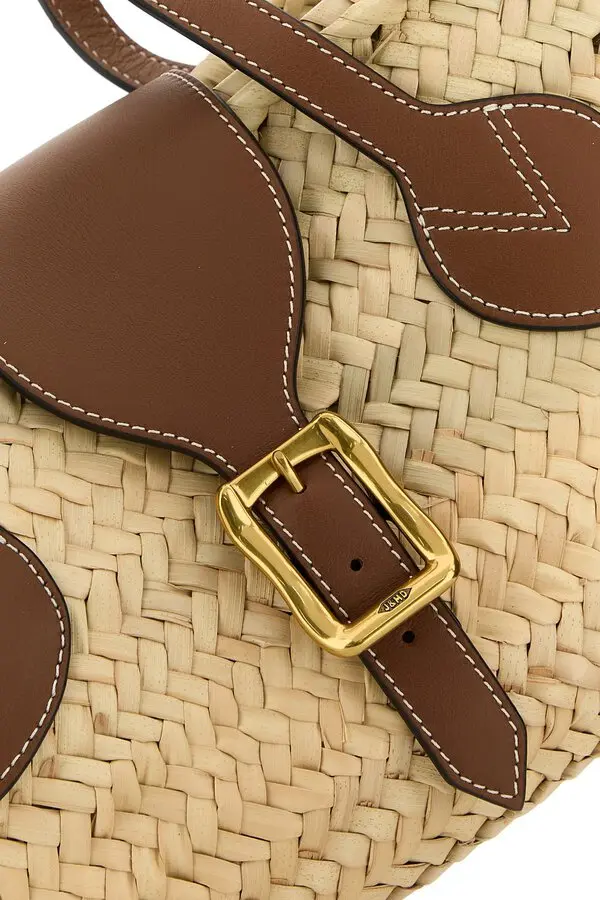 J & M DAVIDSON Woven Straw Shopping Bag With Leather Details