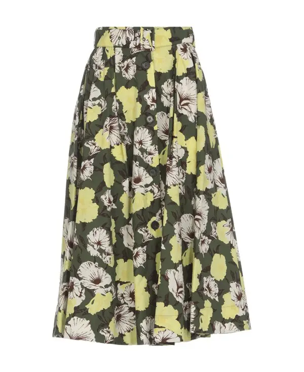 MSGM Floral Print Midi Skirt With Button Detail
