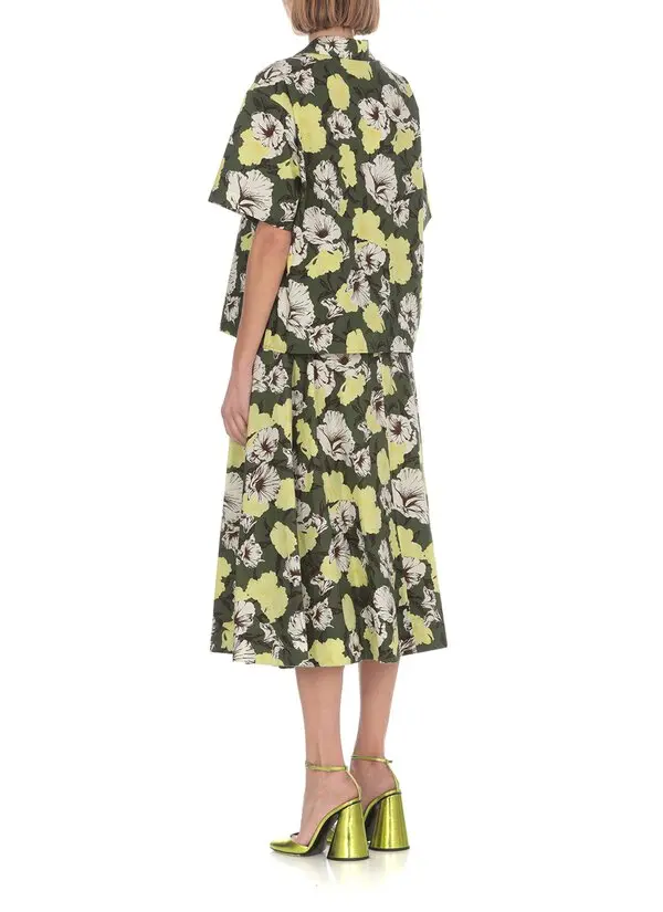 MSGM Floral Print Midi Skirt With Button Detail