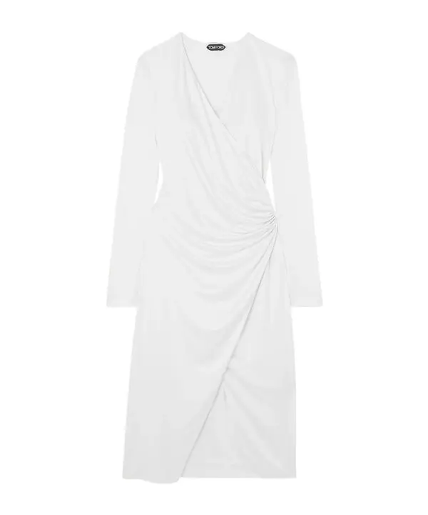 TOM FORD Draped Silk-jersey Wrap Midi Dress - White
