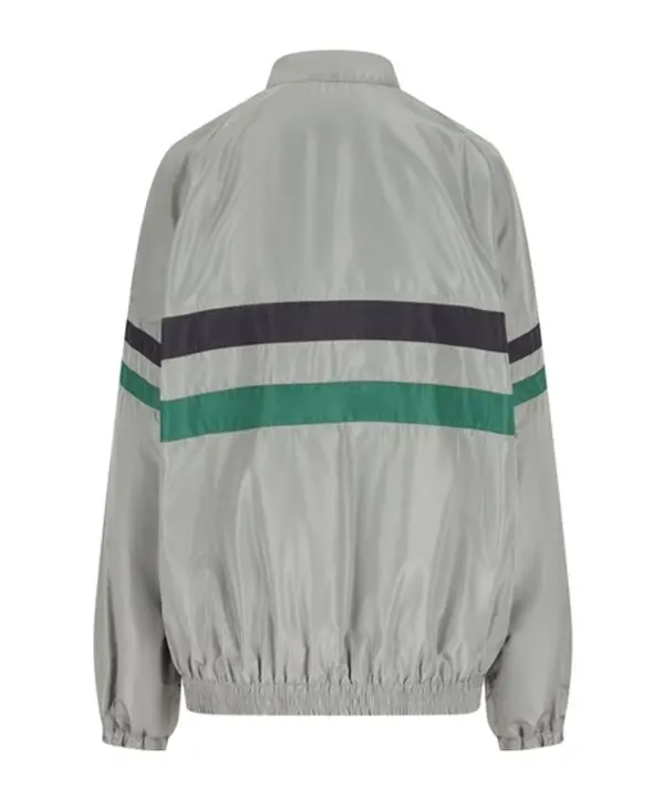 Miu Miu Paneled Zip-up Jacket With Logo Patch - Lead Ash