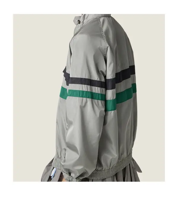 Miu Miu Paneled Zip-up Jacket With Logo Patch - Lead Ash