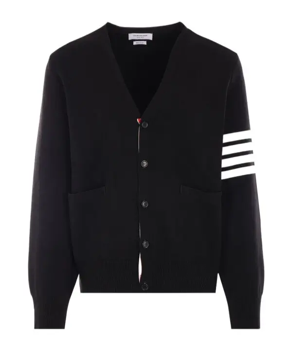 Thom Browne 4-bar Milano Stitch V-neck Cardigan - Black