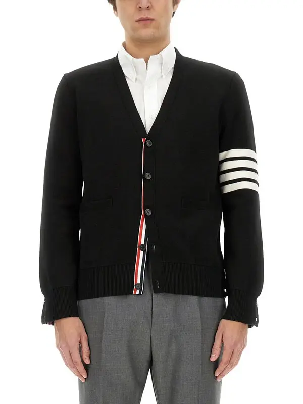 Thom Browne 4-bar V-neck Cardigan - Black