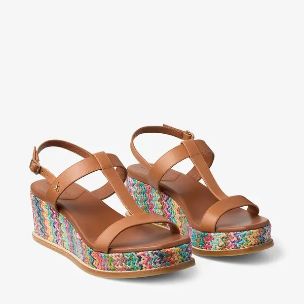JIMMY CHOO Multi Chevron Raffia Wedge Sandals
