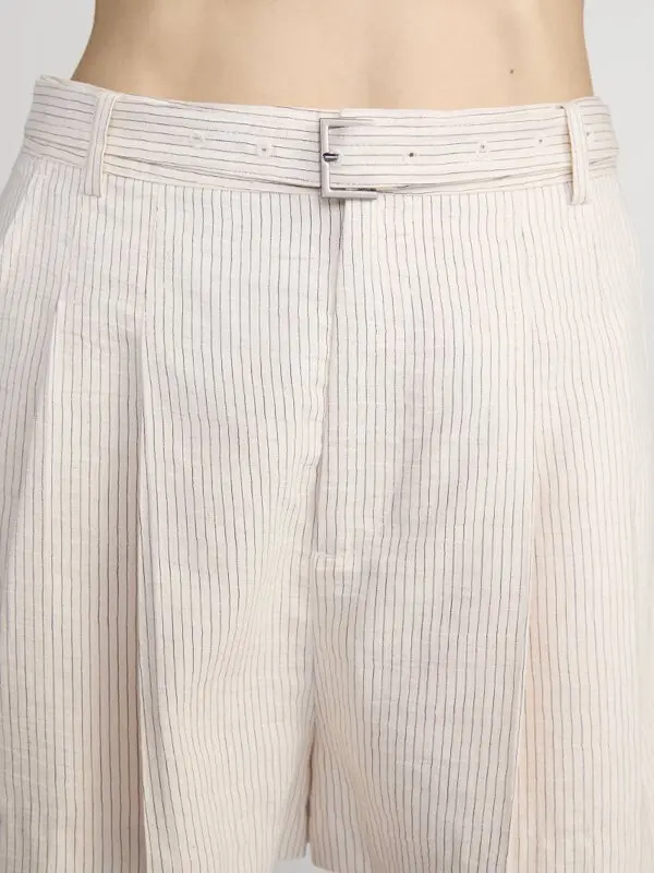 FRAME Pinstripe Belted Shorts