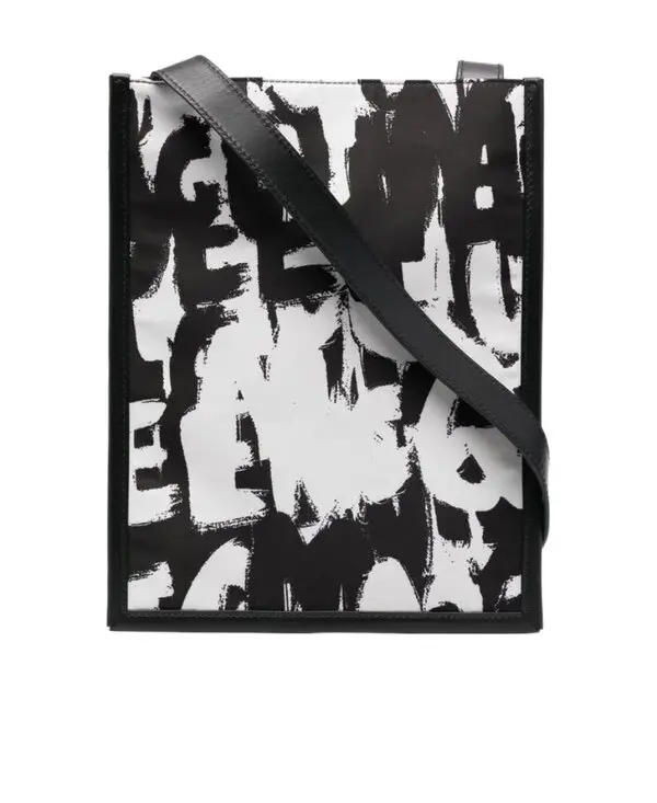 Alexander McQueen Graffiti Printed Shoulder Bag - Black